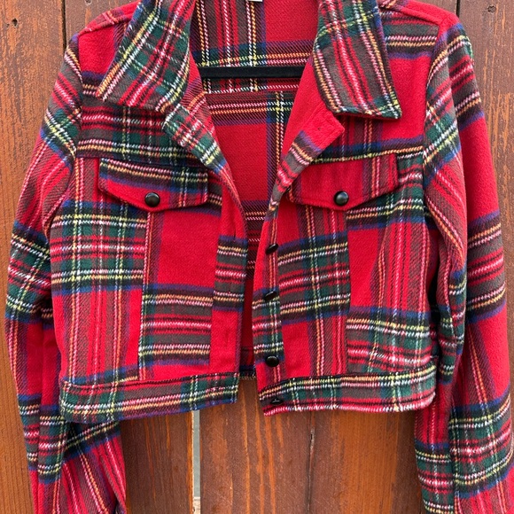 Jackets & Coats | Red Plaid Cropped Jacket Bright Festive | Poshmark